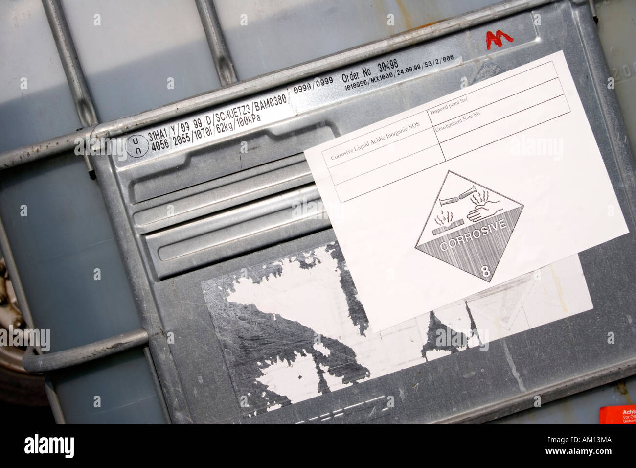 Chemical waste container label Stock Photo - Alamy