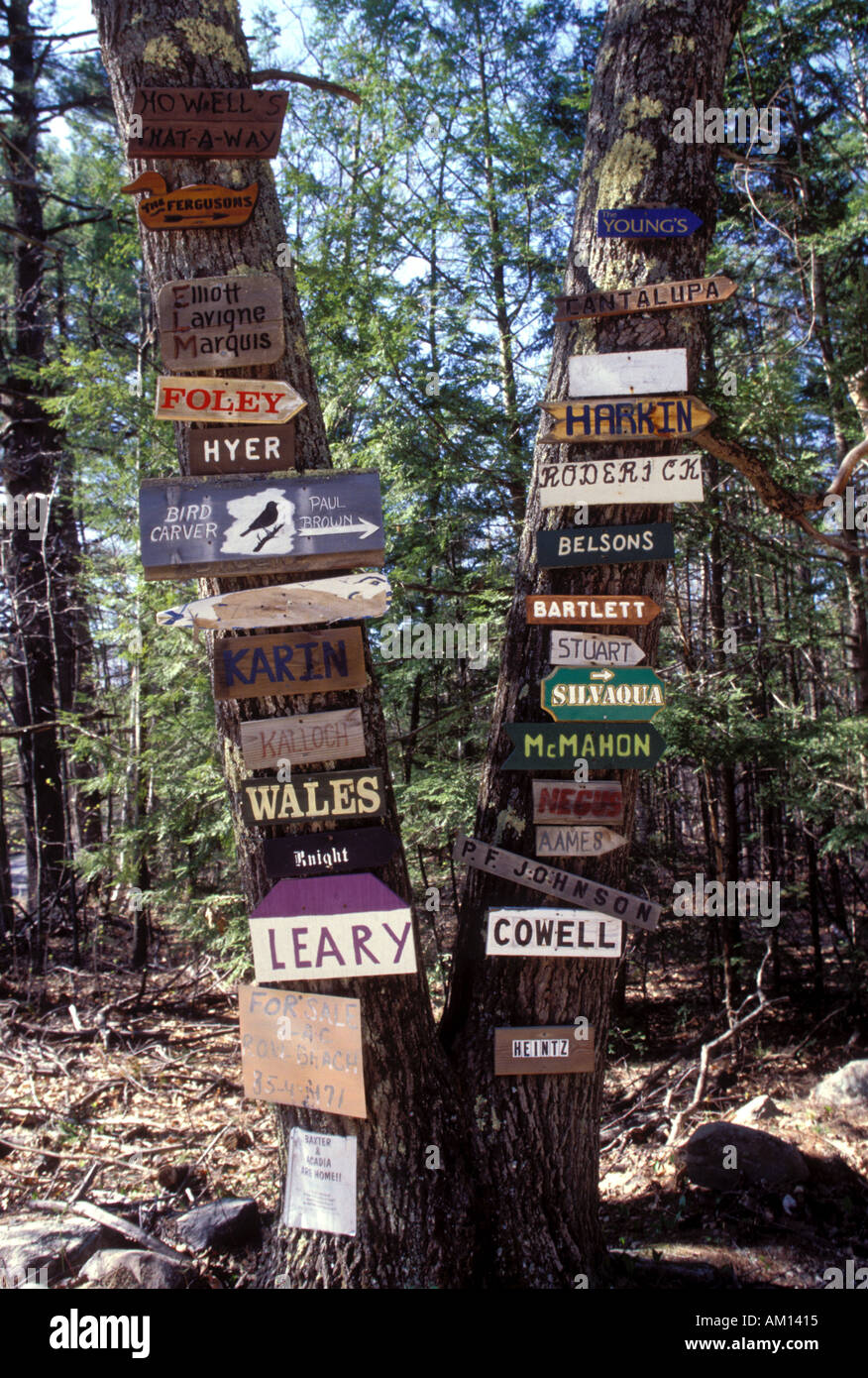 Signs for Summer Camp Homes Sebago Lake Maine Stock Photo - Alamy