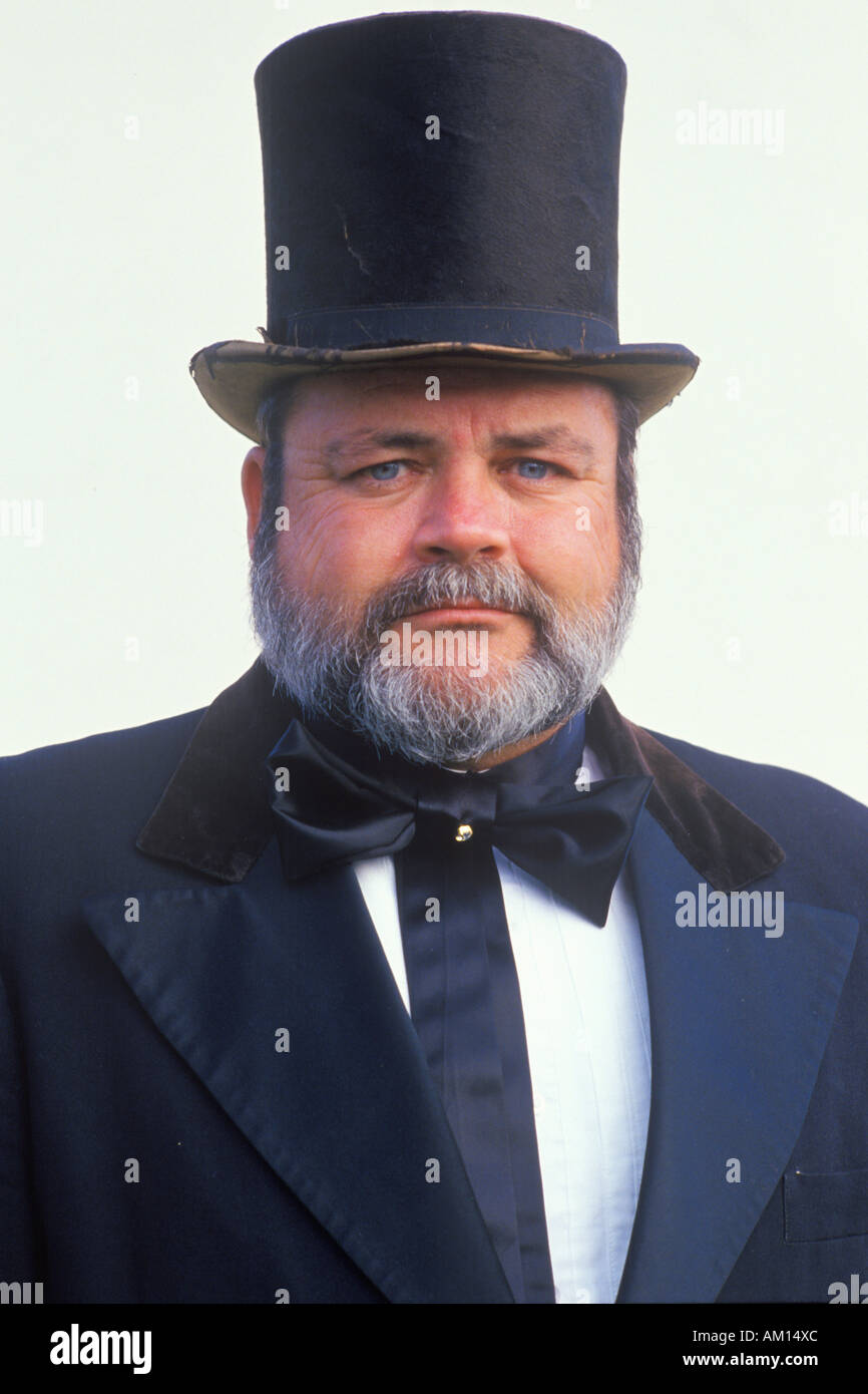 Portrait of Old West cowbo with top hat and mutton chop whiskers Stock ...
