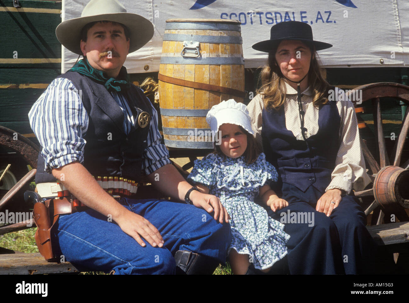 Portrait of frontier family during cowboy reenactment CA Stock Photo ...