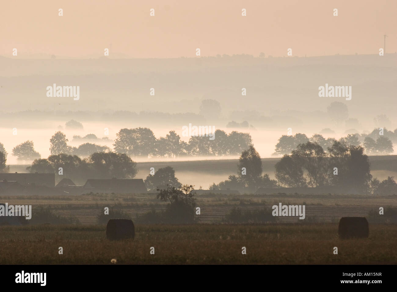 Village in morning fog, Rossdorf, Hesse, Germany Stock Photo - Alamy