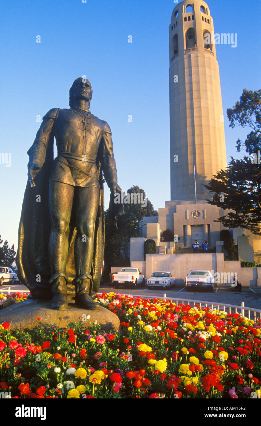 Bronze sculpture of Christopher Columbus Coit Tower San Francisco ...