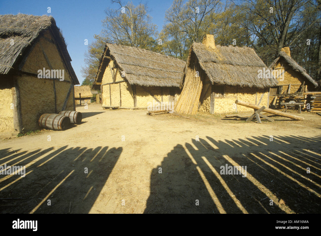Exterior of buildings in historic Jamestown Virginia site of the first ...