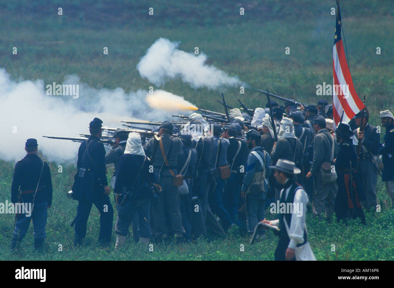 Historical reenactment of the Battle of Manassas marking the beginning ...