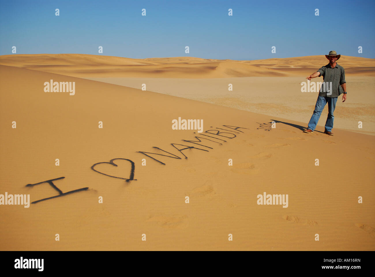 Writing in the sand: I love Namibia, Namib desert near Swakopmund ...