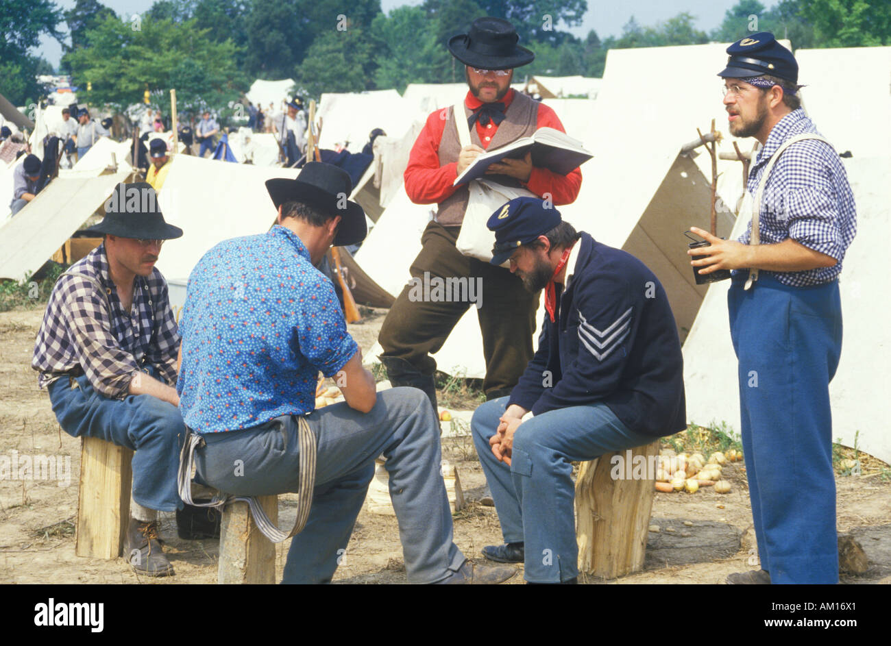 Confederate participants in camp scene during recreation of Battle of ...