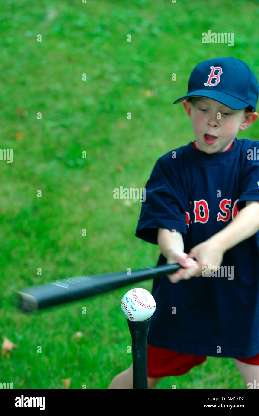 Boy Playing T Ball Stock Photo - Alamy