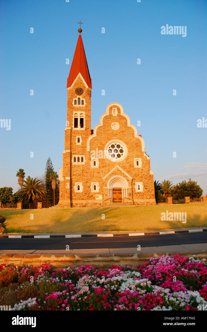 Christuskirche (church of Christ)in evening light, Windhuk, Namibia ...