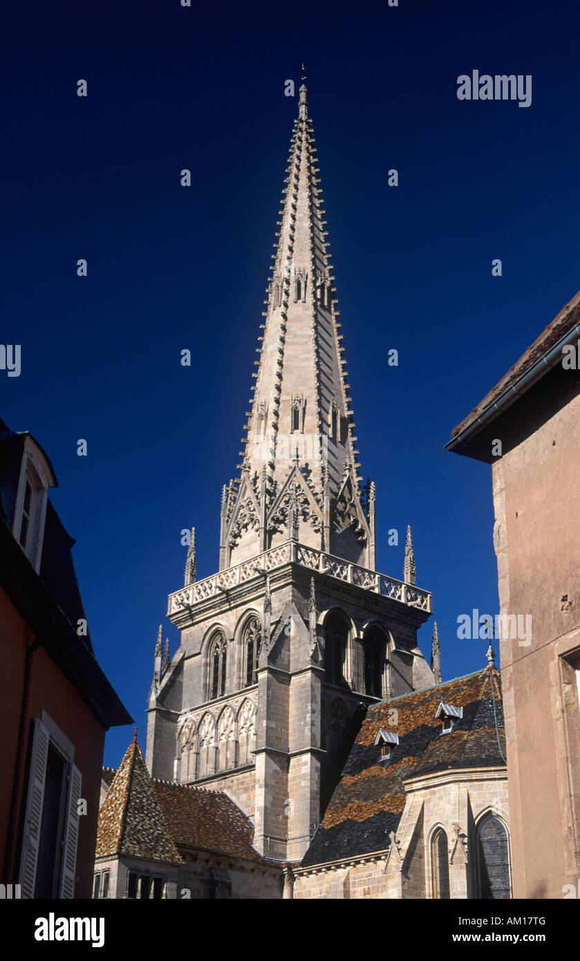 Stone needle spire of the Cathedral of St Lazare built 1120 - 1178 ...