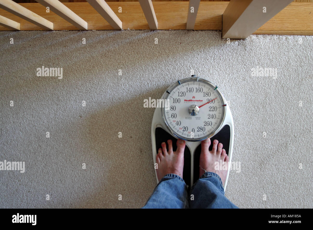 Man on Scale Stock Photo - Alamy