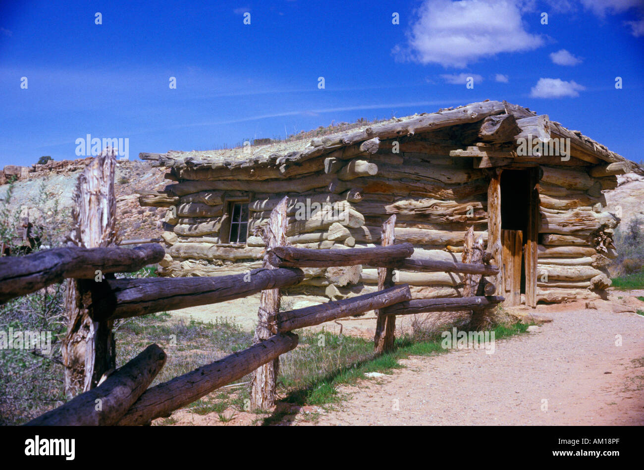 Old log building on Wolf ranch Arches National Park UT Stock Photo - Alamy