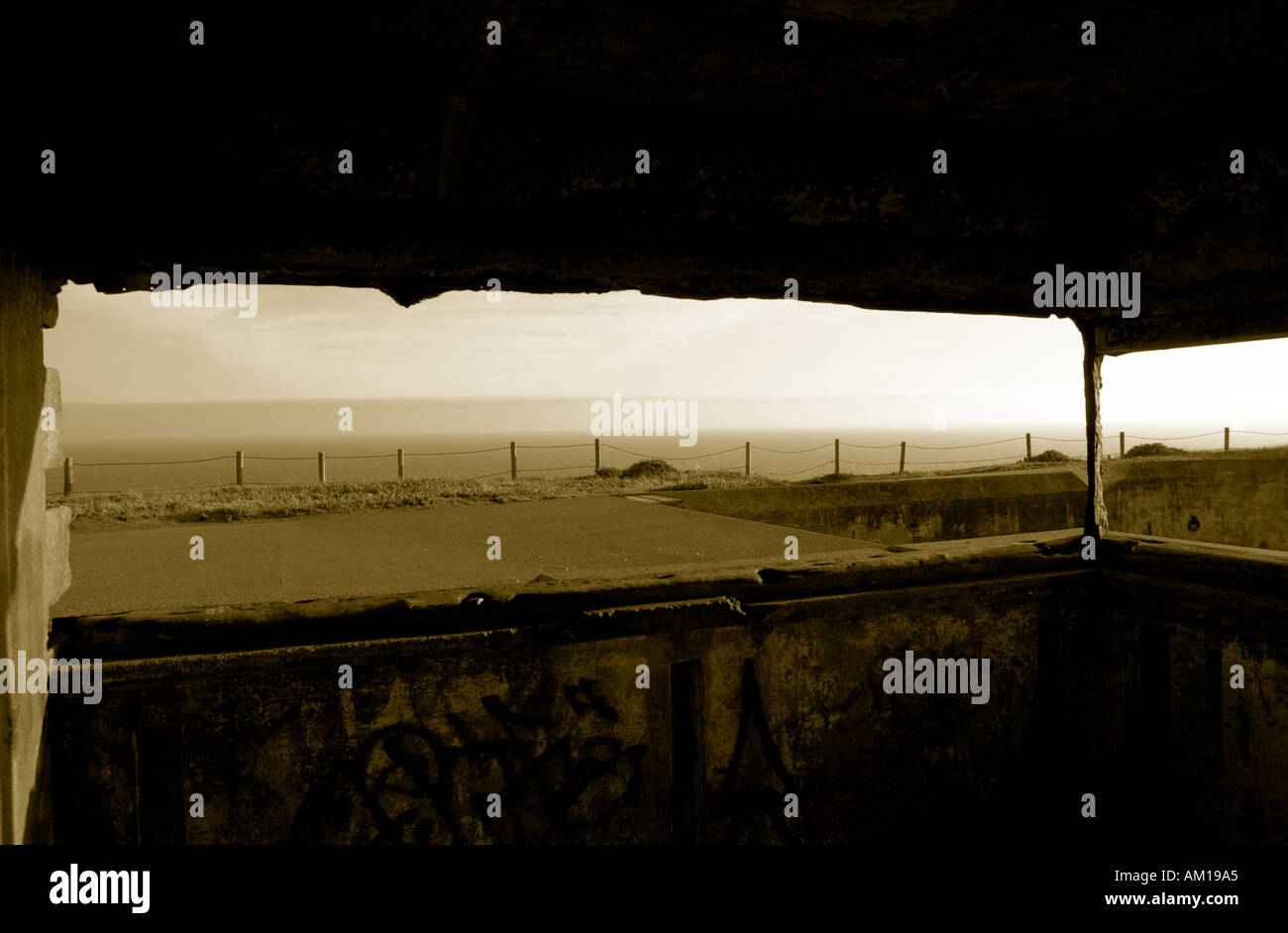 Horizontal toned black and white image of the remains of Battery ...