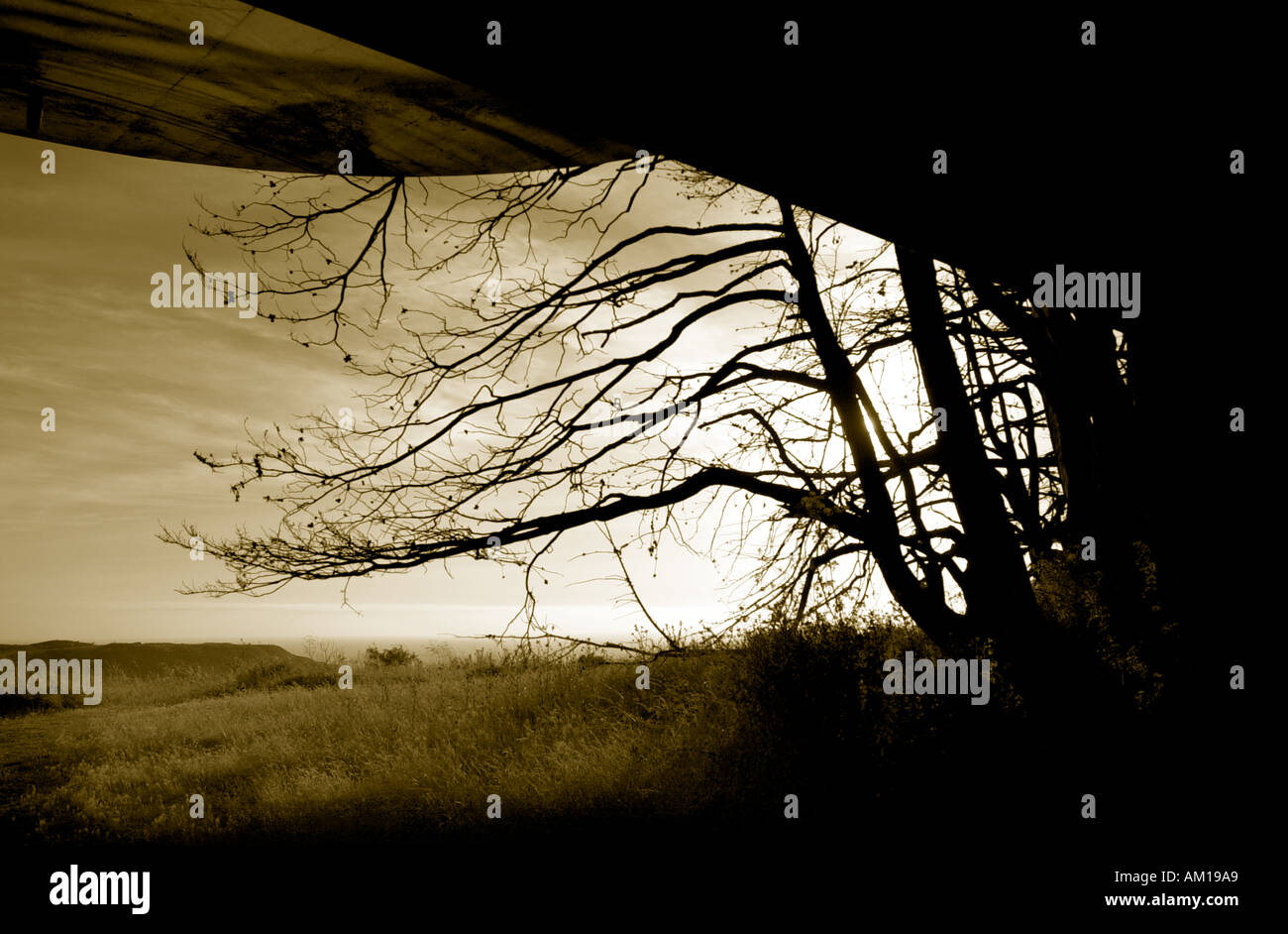 Horizontal toned black and white image of the remains of Battery ...