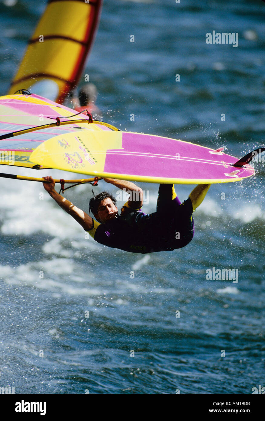 Windsurfing in the Columbia River Gorge between Oregon and Washington ...