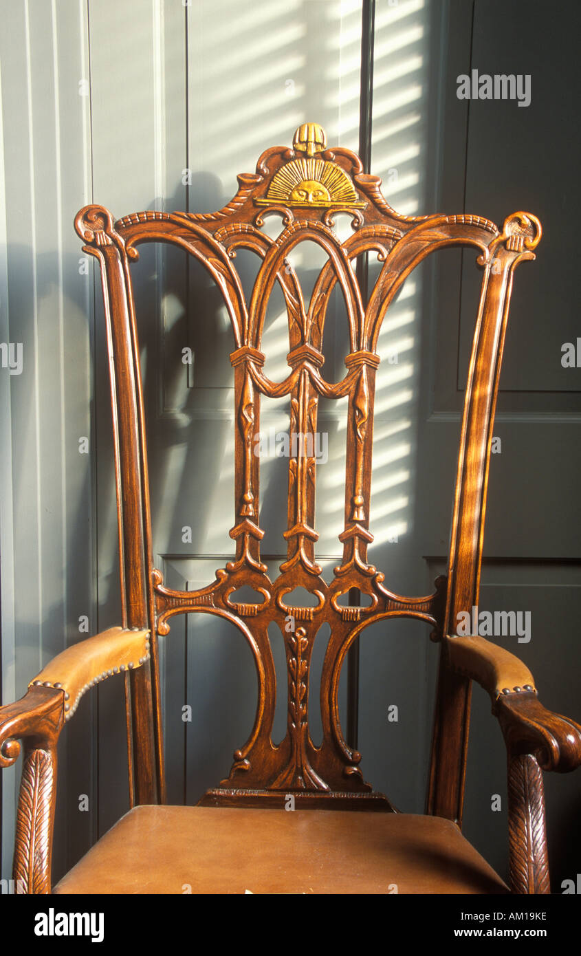 Early American hand carved chair with sun design Stock Photo - Alamy