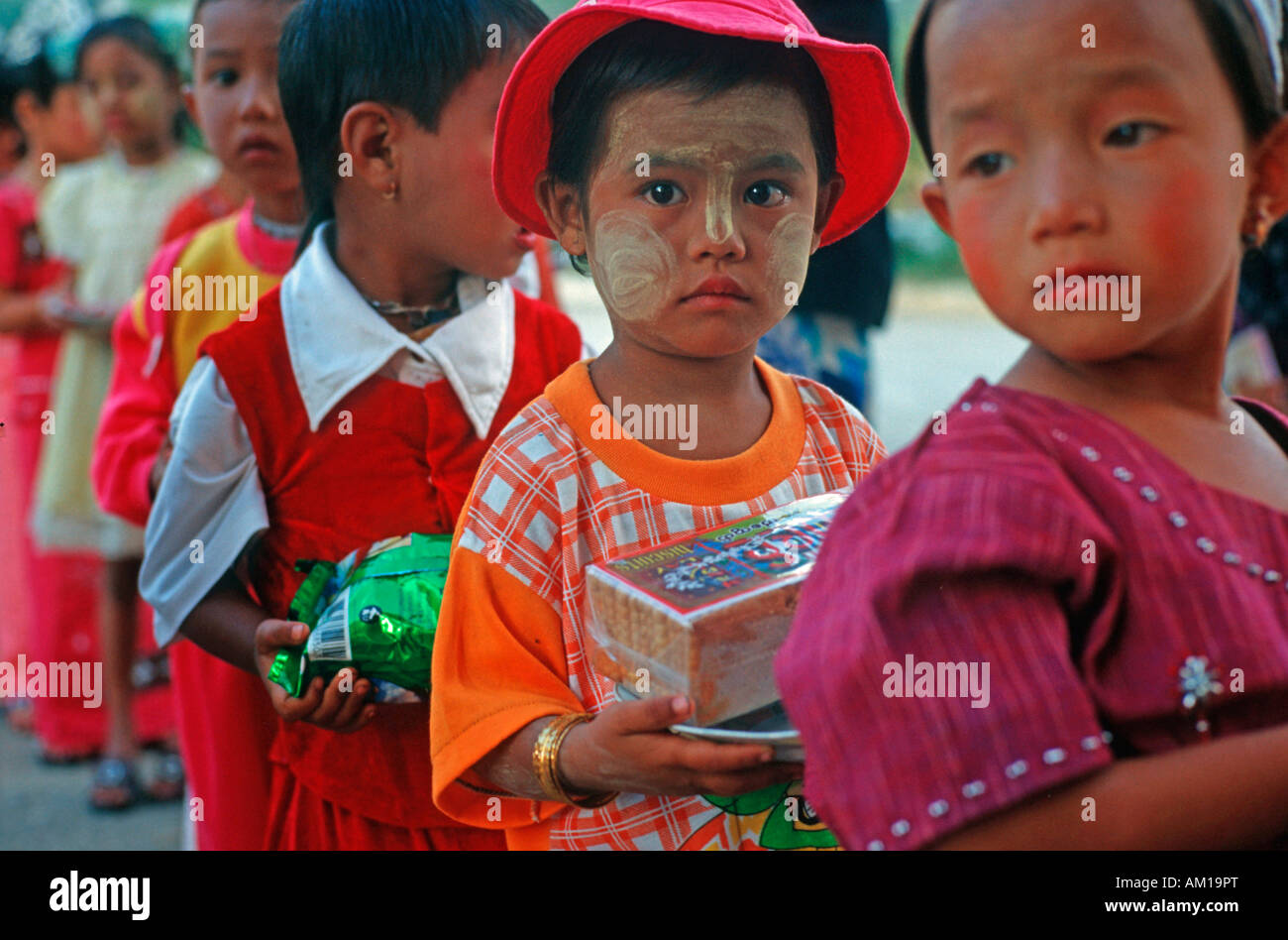 Children with offerings at the light celebration in Kalaw, Burma Stock ...