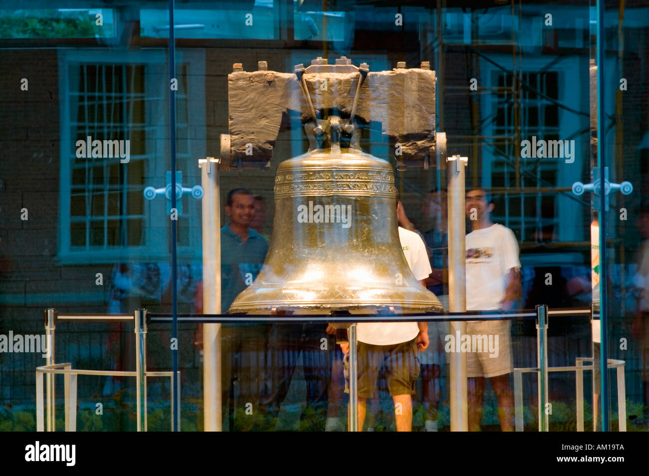 Night shot of Liberty Bell at Liberty Bell Center with reflection of ...