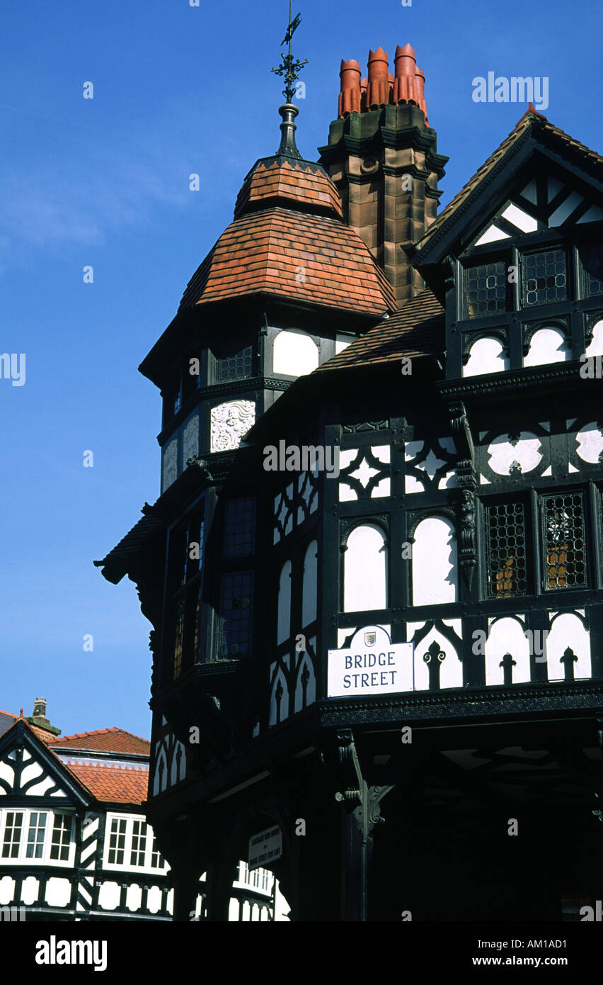 Half timbered buildings in the Row Bridge Street Chester Cheshire ...