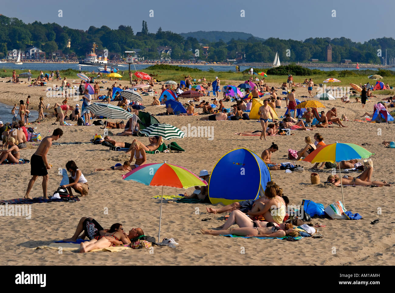 People relaxing at the beach, Falkenstein, Kiel, Schleswig-Holstein ...