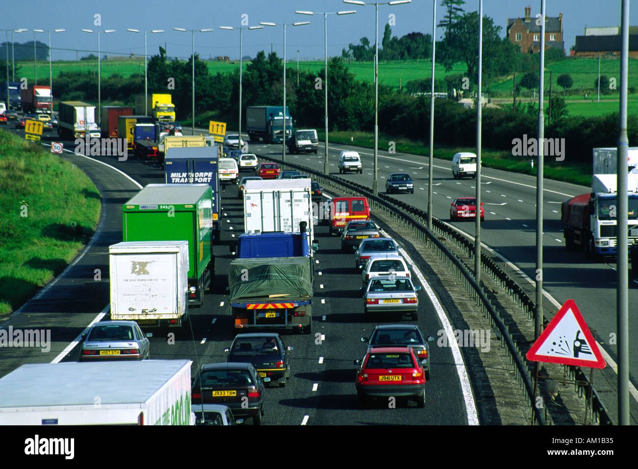 Traffic queue M1 motorway Northamptonshire England Stock Photo - Alamy