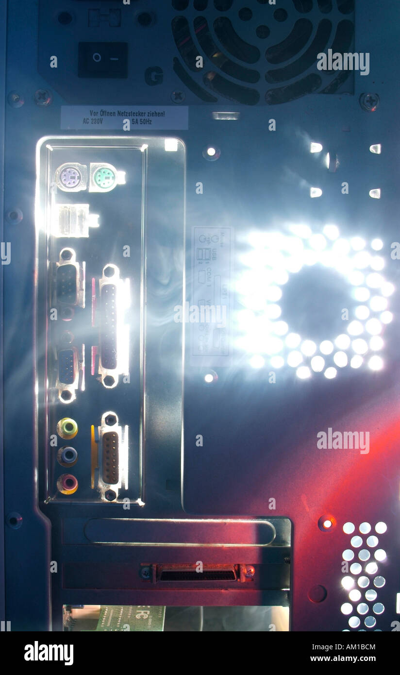 Back view of a damaged computer Stock Photo - Alamy