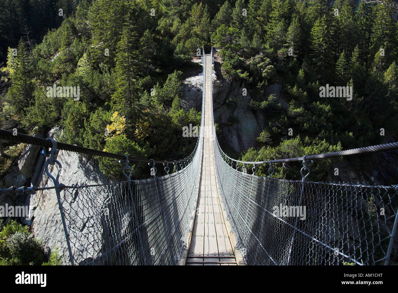 Suspension bridge made of steel cable, Handegg, Grimsel Pass, canton of ...