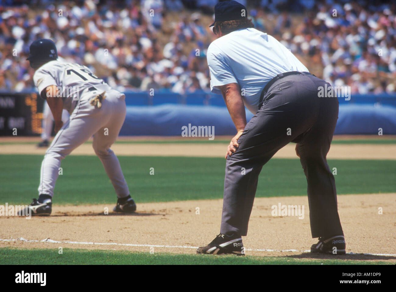 Professional Umpire watching Baseball game Dodger Stadium Los Angeles ...