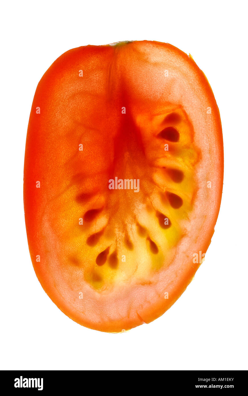 Cross section from a cherry-tomatoe (Solanum lycopersicum Stock Photo ...