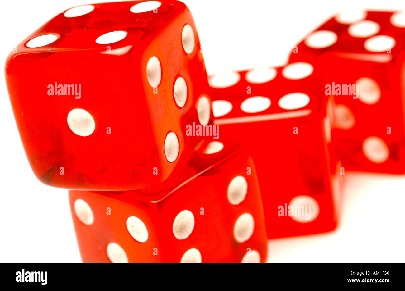 Horizontal color image of four red dice on a white background Stock ...