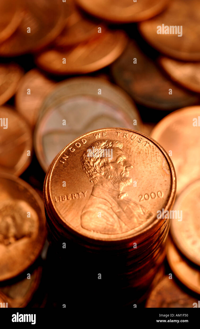 Vertical color image of a large group of pennies Stock Photo - Alamy
