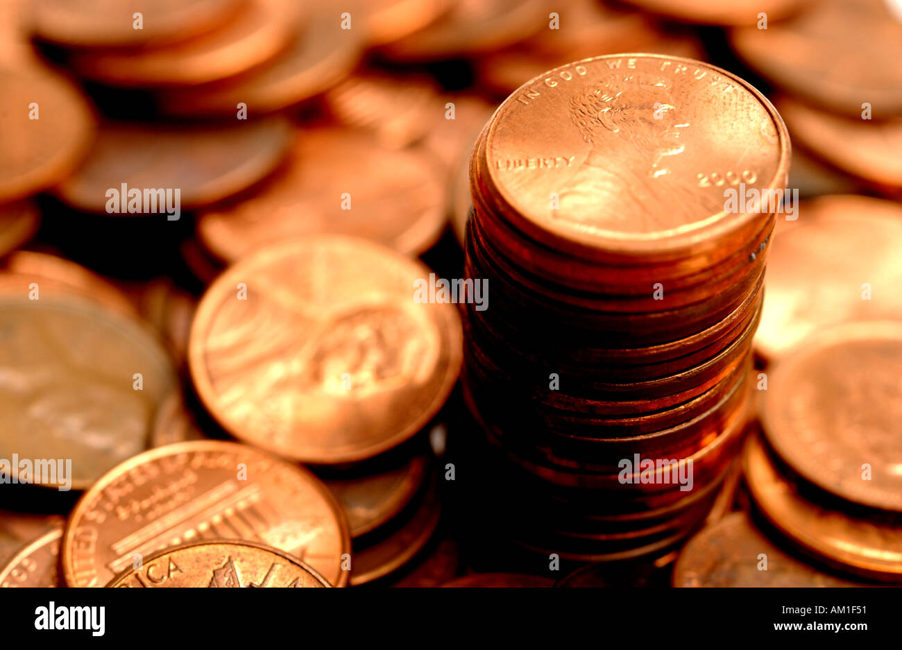 Horizontal color image of a large group of pennies Stock Photo - Alamy
