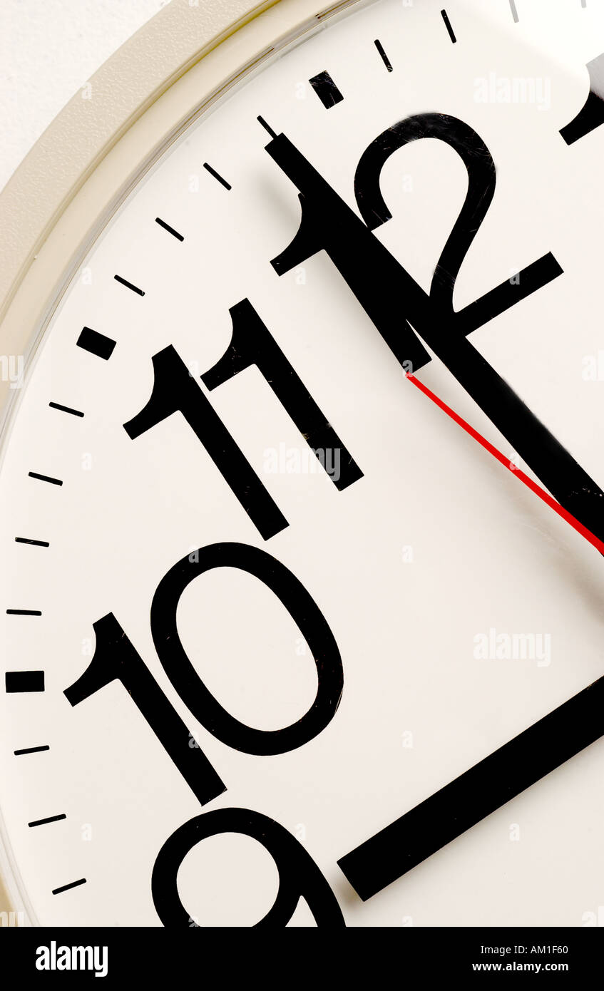 Vertical color image of a clock on a white wall Stock Photo - Alamy