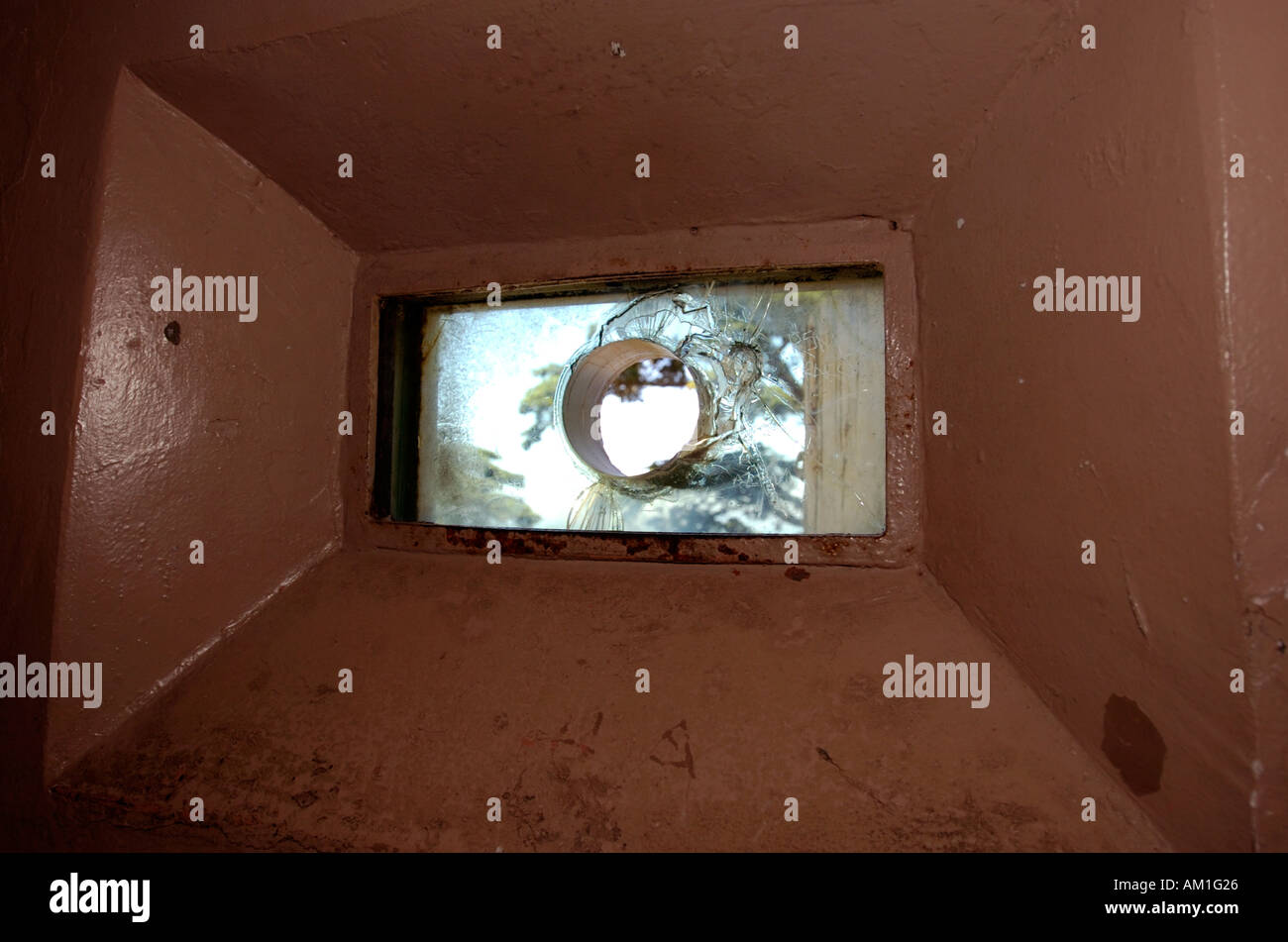 Looking through portal window in Alcatraz penitentiary Alcatraz island ...