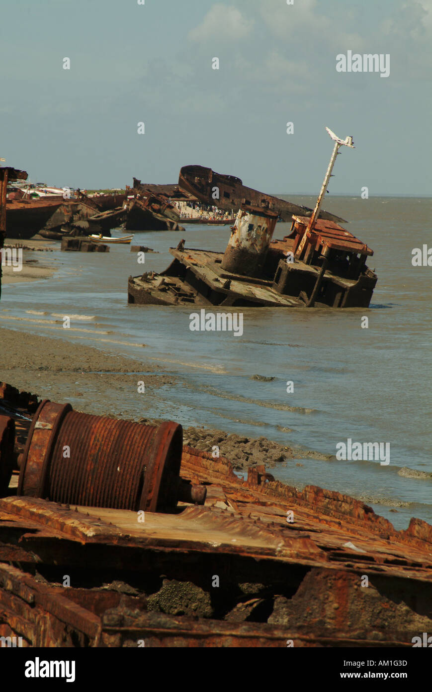Ship and tanker graveyard on the Indian ocean beach in Beira ...