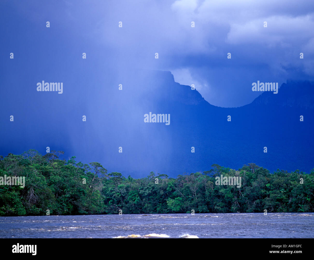 Tropical Rainforest and Tapui in Rainstorm River Canaima National Park ...