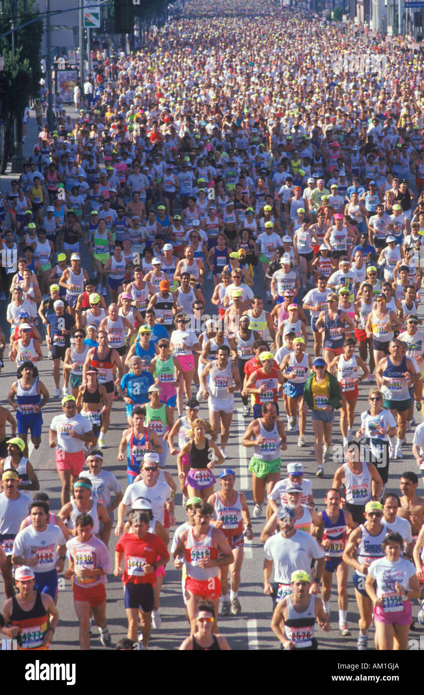 Runners crossing finish line Los Angeles Marathon Los Angeles CA Stock ...