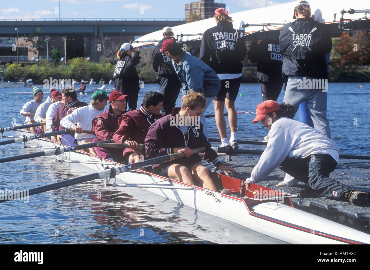 Putting sculls in Water Rowing event Cambridge Massachusetts Stock ...