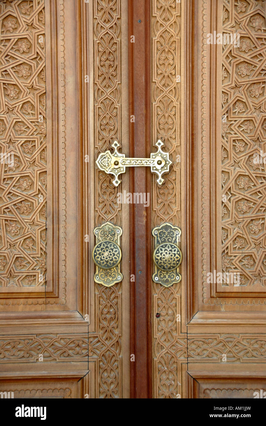 Fine carved wooden entrance door with brass lock museum of Madrasah ...