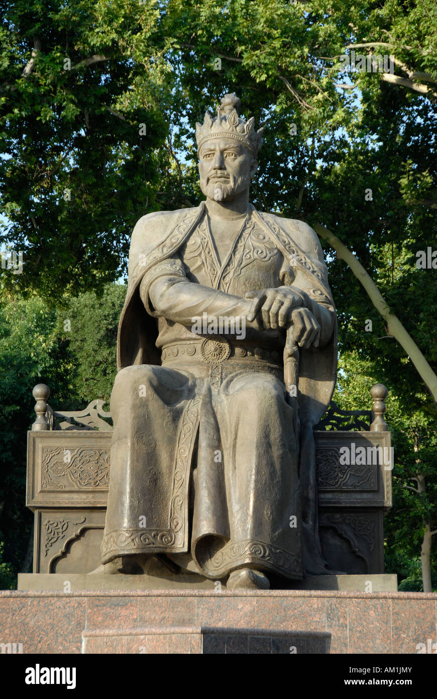 Monument statue of sitting Timur Tamerlane Samarkand Uzbekistan Stock ...