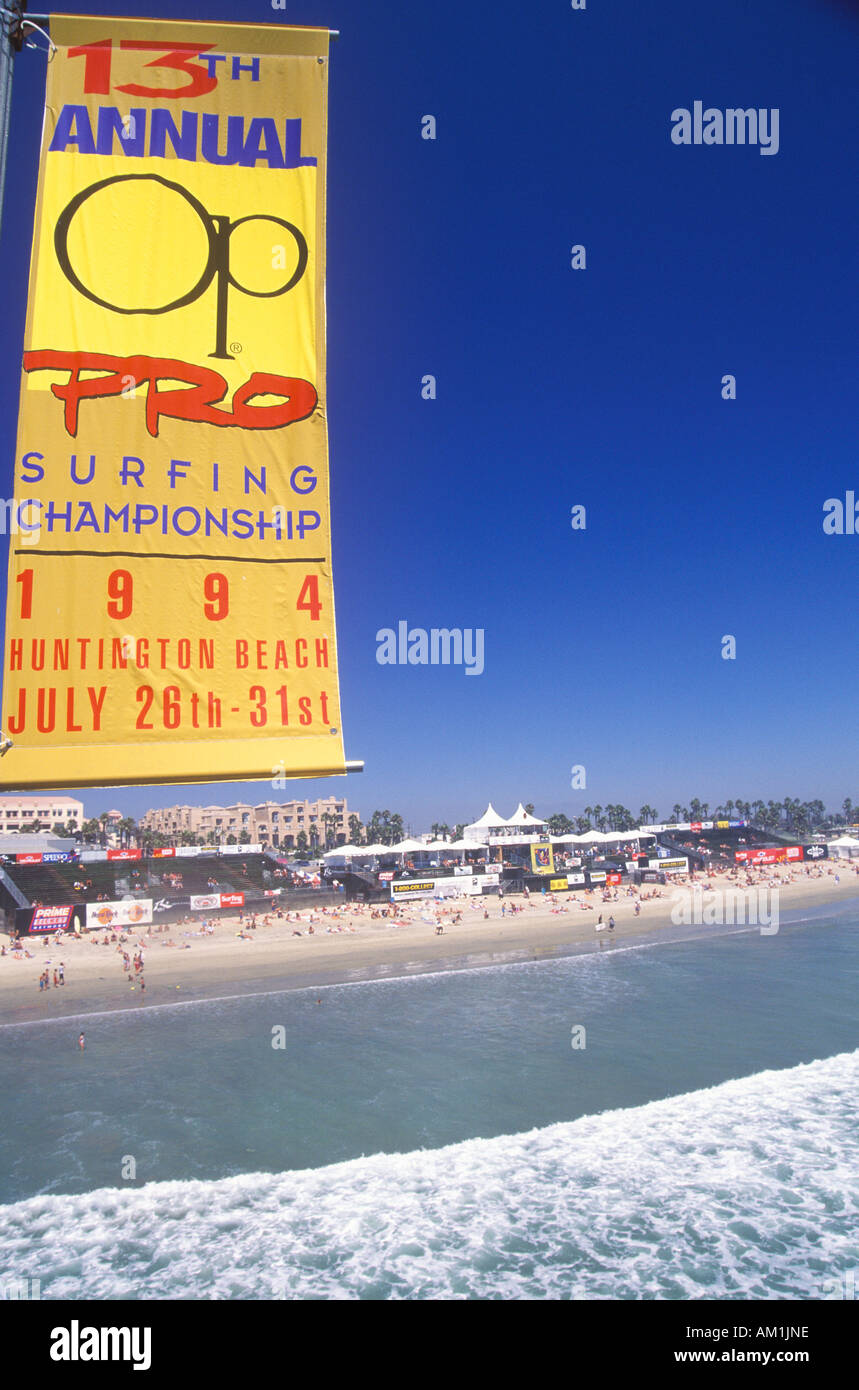 Sponsors signs on Huntington Beach CA Pro Surfing event Stock Photo - Alamy