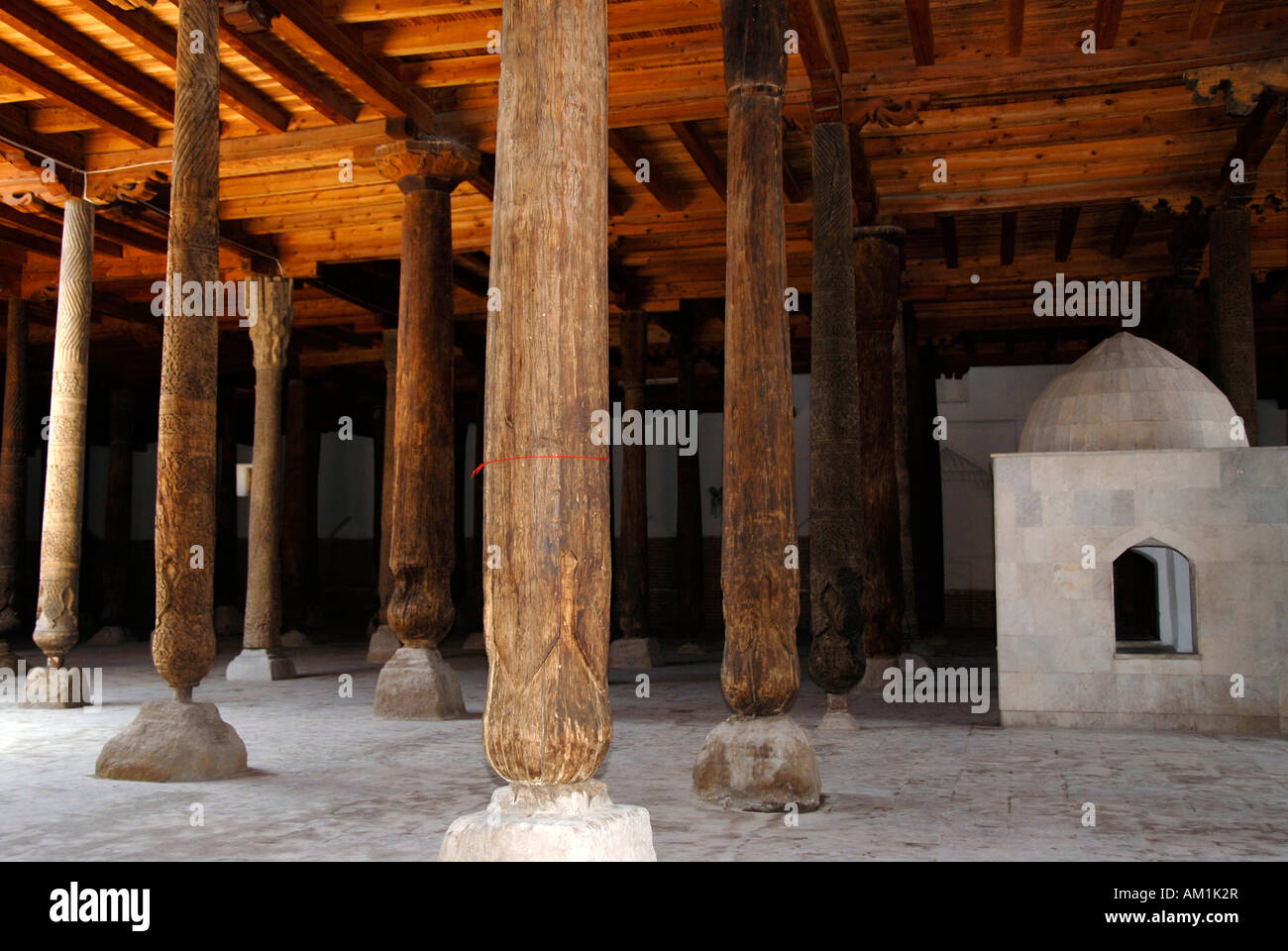 Many old wooden columns in Djuma Mosque old town Khiva Uzbekistan Stock ...