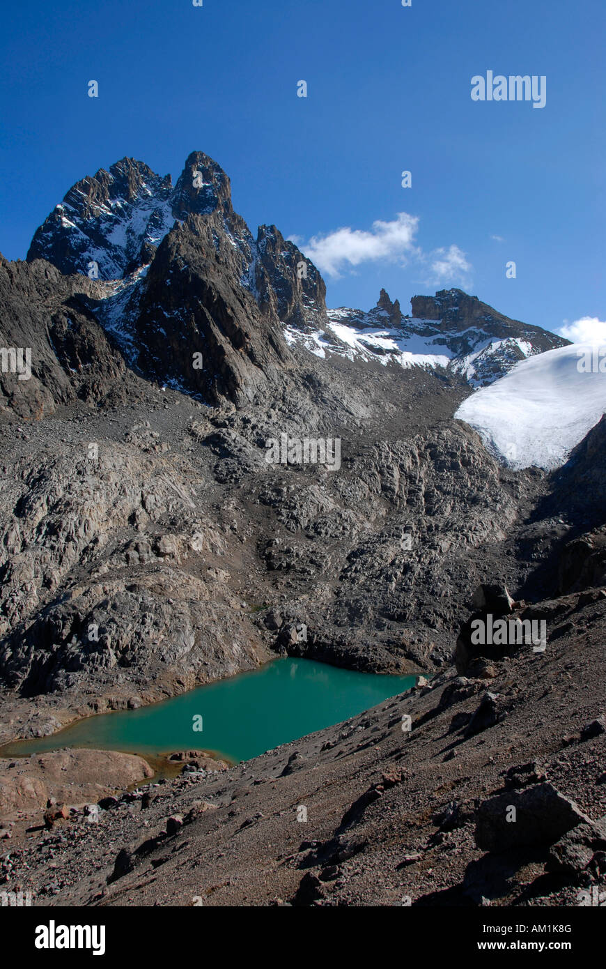 Summit Batian (5199 m) Nelion (5188 m) and Point Lenana (4985 m) with ...