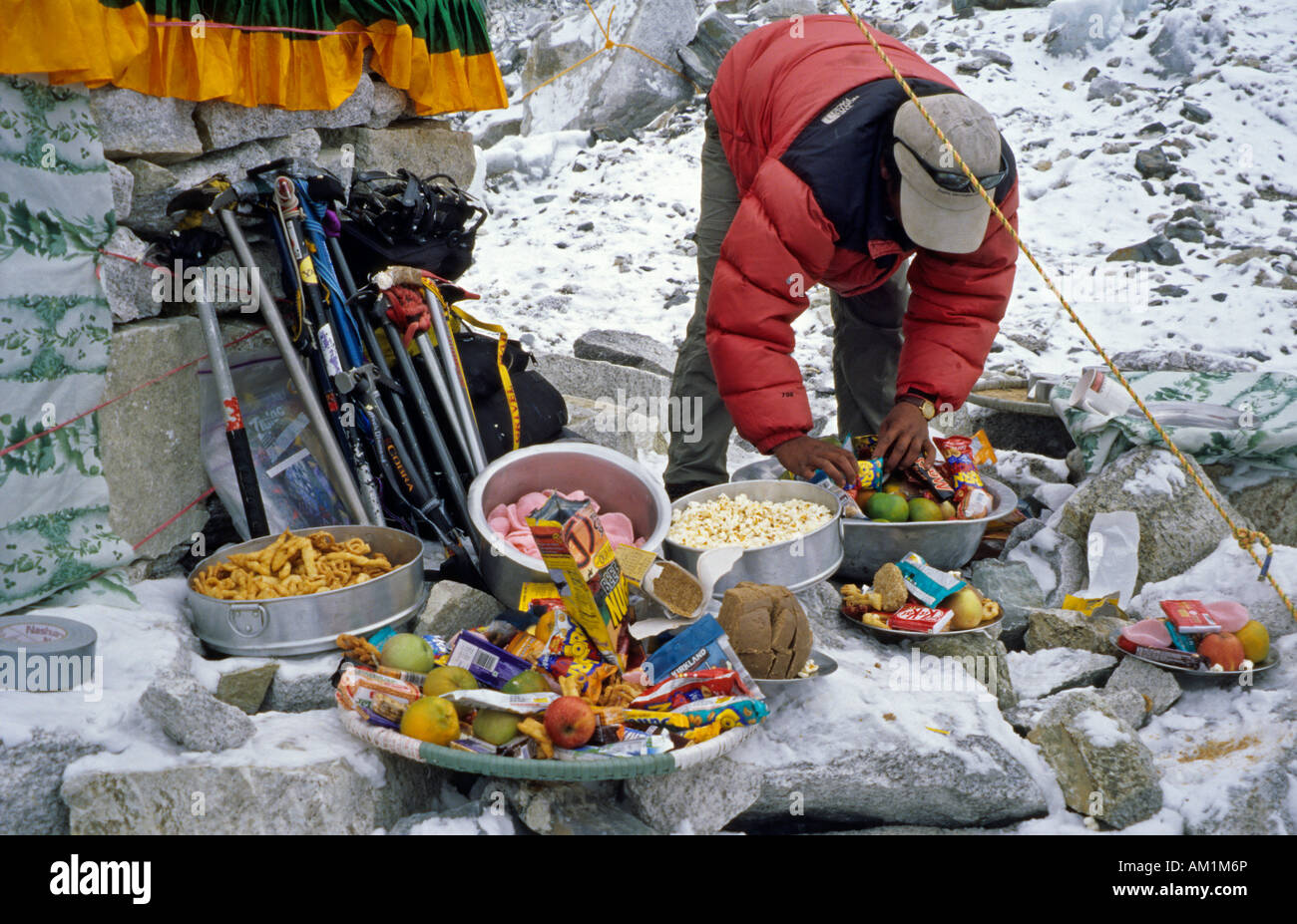 Sherpa at a Puja ceremony for the goddess Miyo Langsangma, Base Camp ...