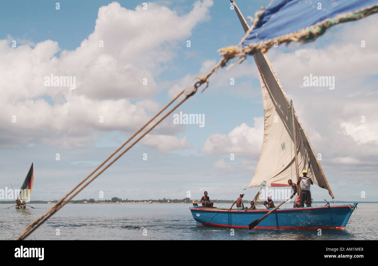 Fisherman come back in their sailing dhow from a day of fishing on the ...