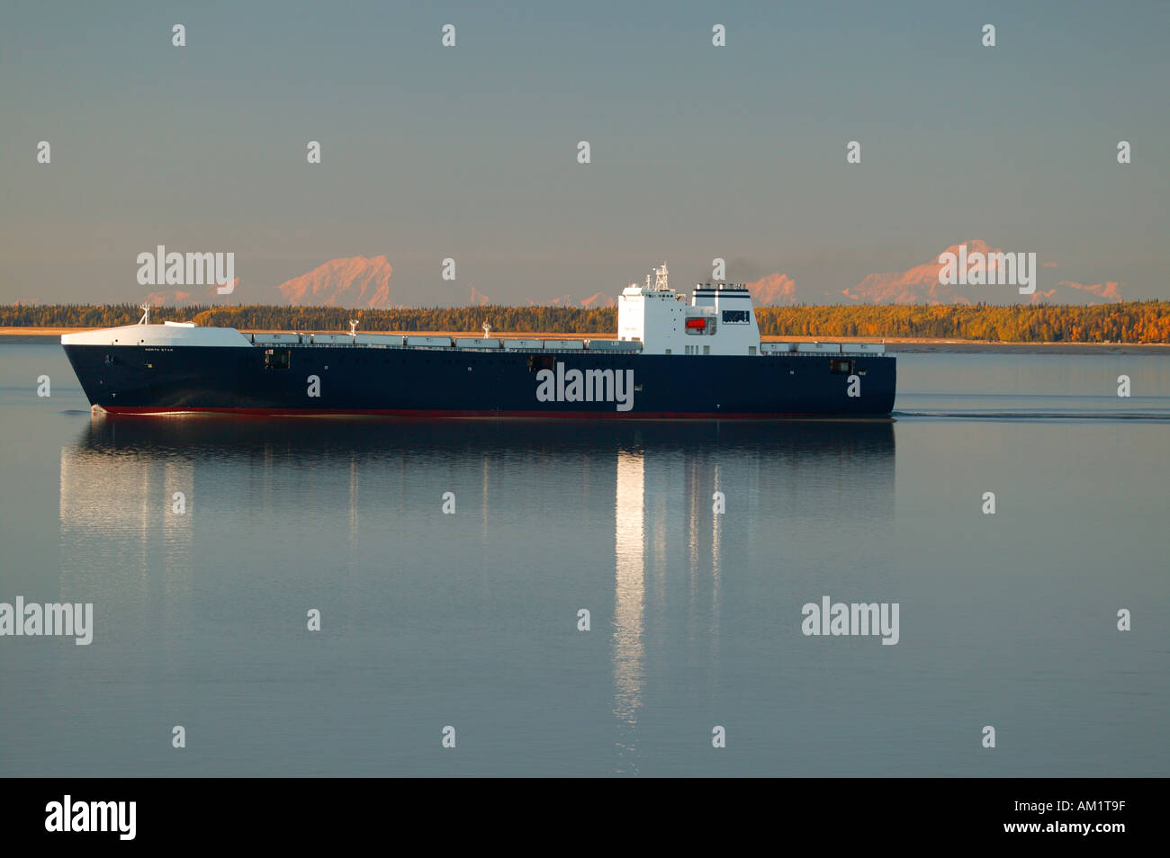 A Tote container ship leaves the Port of Anchorage and travels through ...