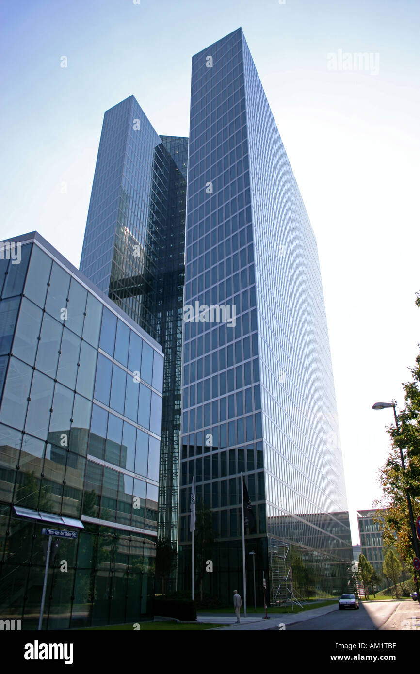 Twin towers with bridge across Highlight Towers high-rise building ...