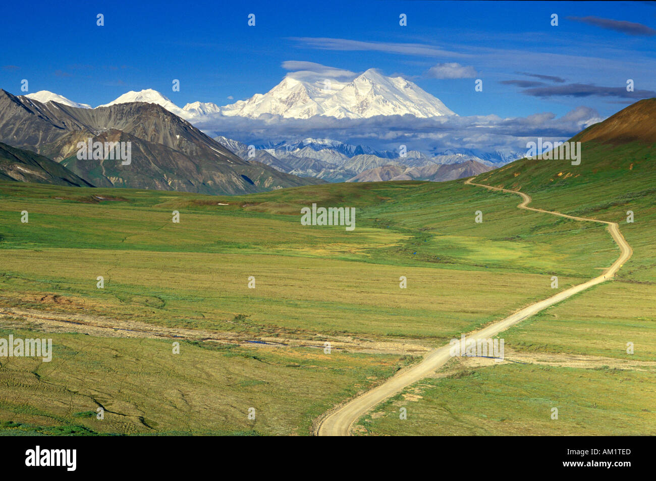 The view of Mt McKinley Highway Pass and the Park Road from the Stony ...