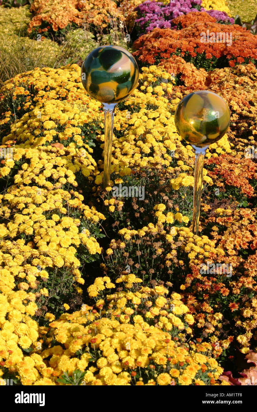 yellow multicoloured round glass garden spheres at Buga 2005 Munich ...