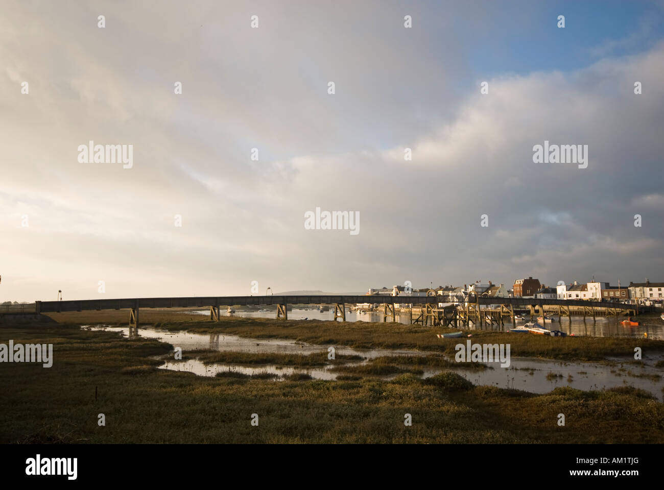 Evening View River Estuary Village Bridge Stock Photo - Alamy