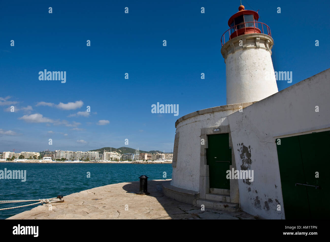 Lighthouse at the harbour of Eivissa, Ibiza, Balearen, Spanien Stock ...